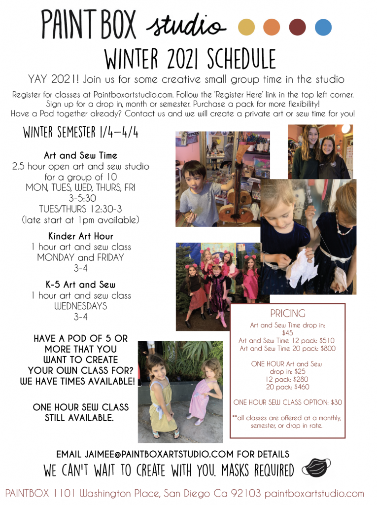 Schedule of Classes – PaintBox Art Studio